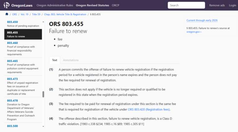 Expired Vehicle Registration in Oregon - Oregon License Plate
