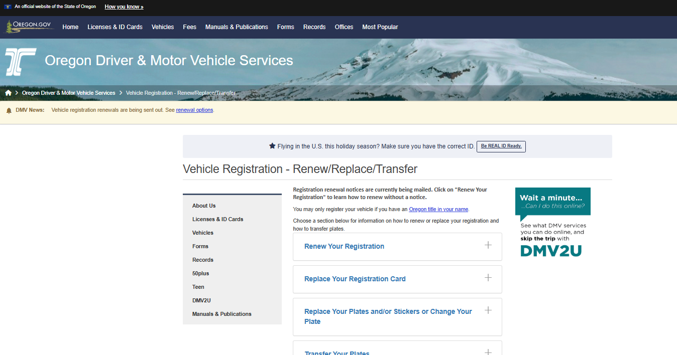 Renew Vehicle Registration in Oregon - Oregon License Plate