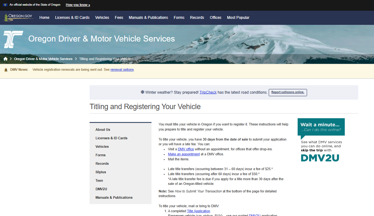Transfer Vehicle Title in Oregon - Oregon License Plate